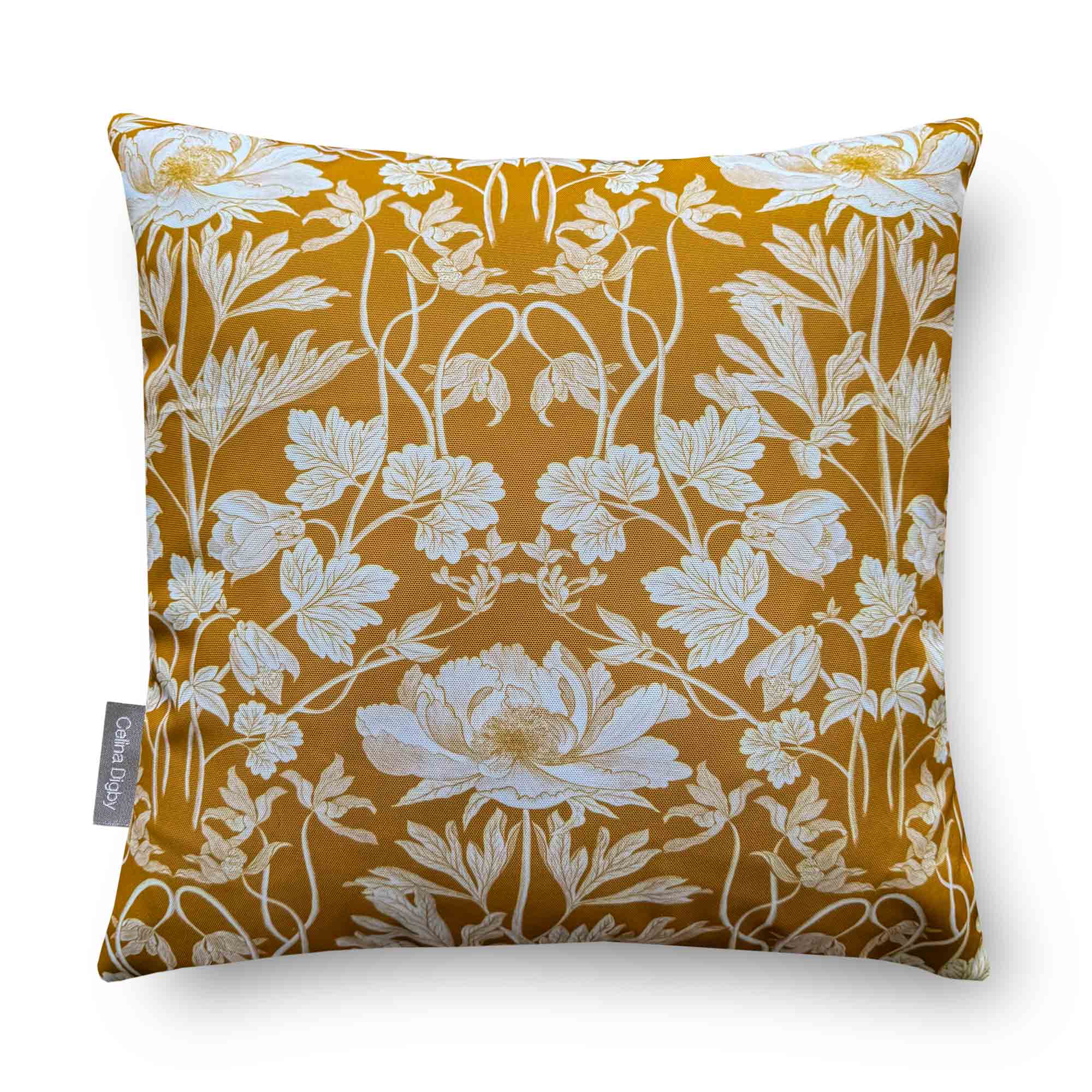 Water Resistant Garden Outdoor Cushion - Summer Mustard Floral Design ...