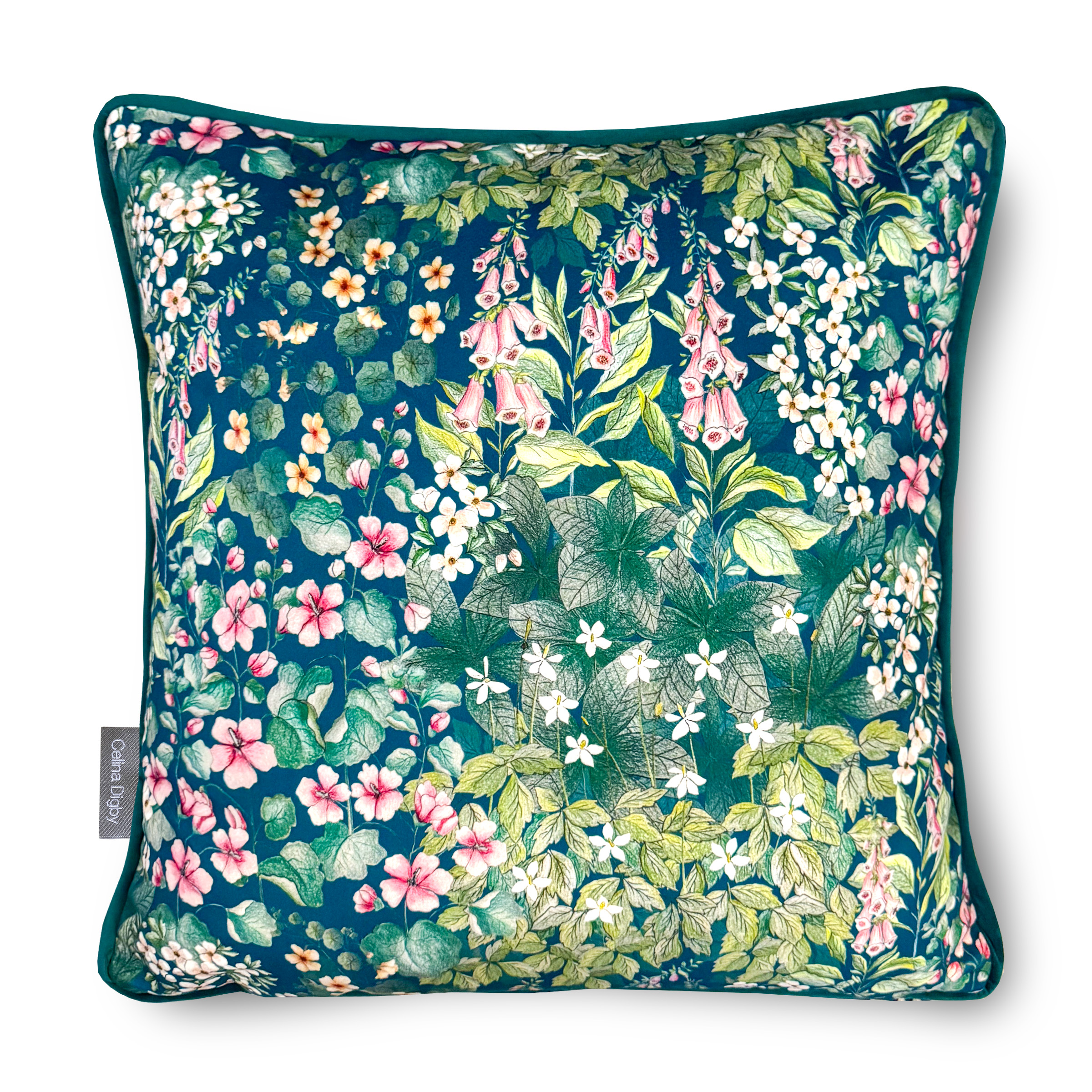 Luxury Super Soft Velvet Cushion - Cottage Garden Teal Floral ...